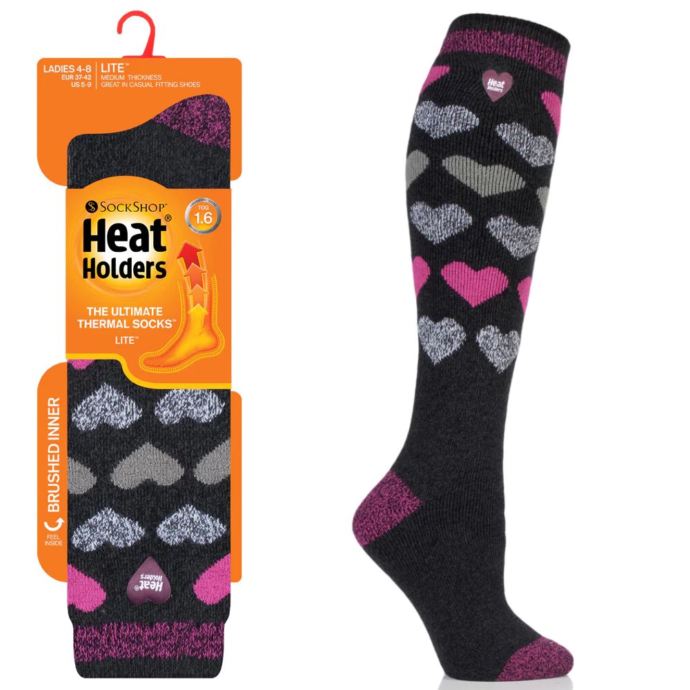 Heat Holders® - Ladies Lite Long Socks 1.6tog SUTTON - Hearts - Cozy Karma